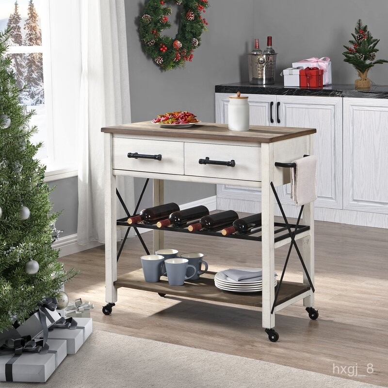 J-H/#American Style Solid Wood Movable Island Table Dining Cart Kitchen ...