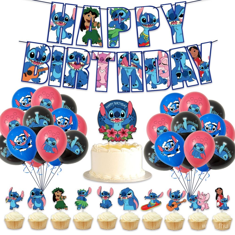 M/Lilo & Stitch Theme Flag Balloon Cake Topper Set Stitch Children's ...