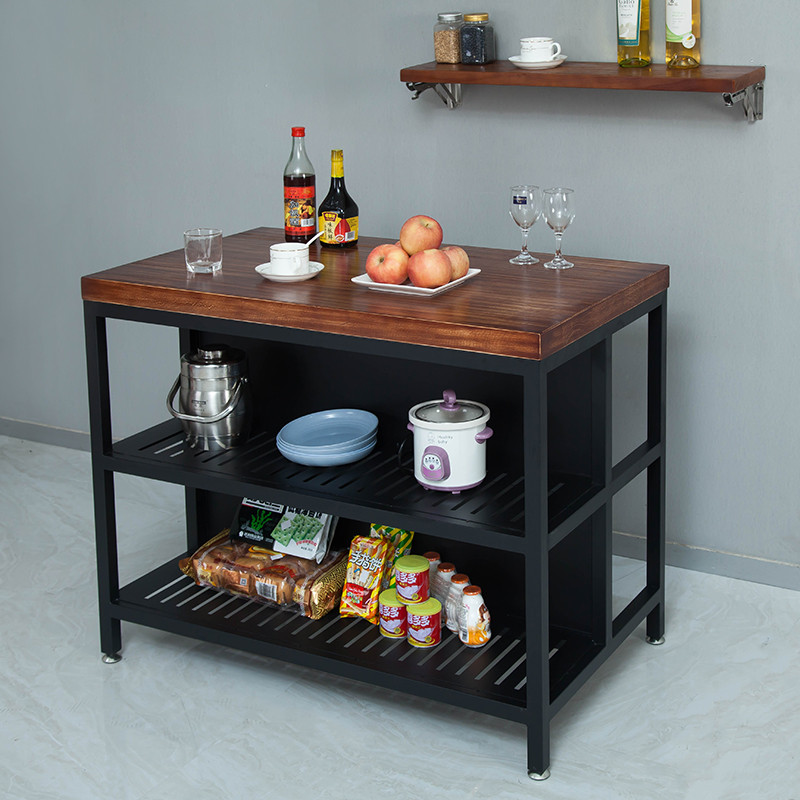 J-H/#Kitchen Side Table Solid Wood Cooking Table Island Table Storage ...