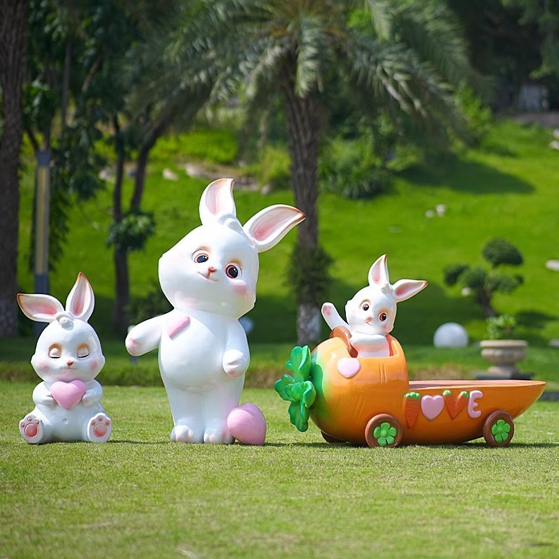 J-H/Cartoon Rabbit Fiberglass Sculpture Outdoor Garden Community Park ...