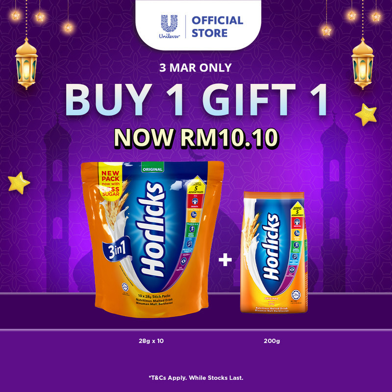 Horlicks 3 In 1 Instant Original Nutritious Drink (10 x 28g) FREE ...