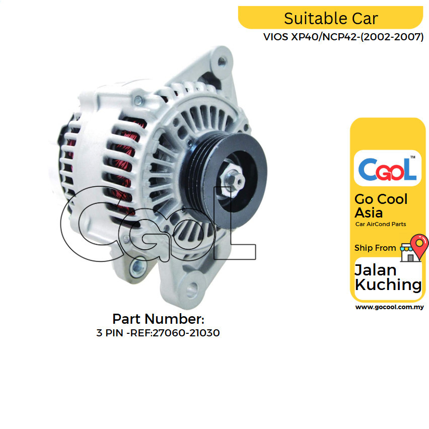 ALTERNATOR VIOS XP40/NCP42-(2002-2007) RECON 3 PIN -REF:27060-21030 SP ...