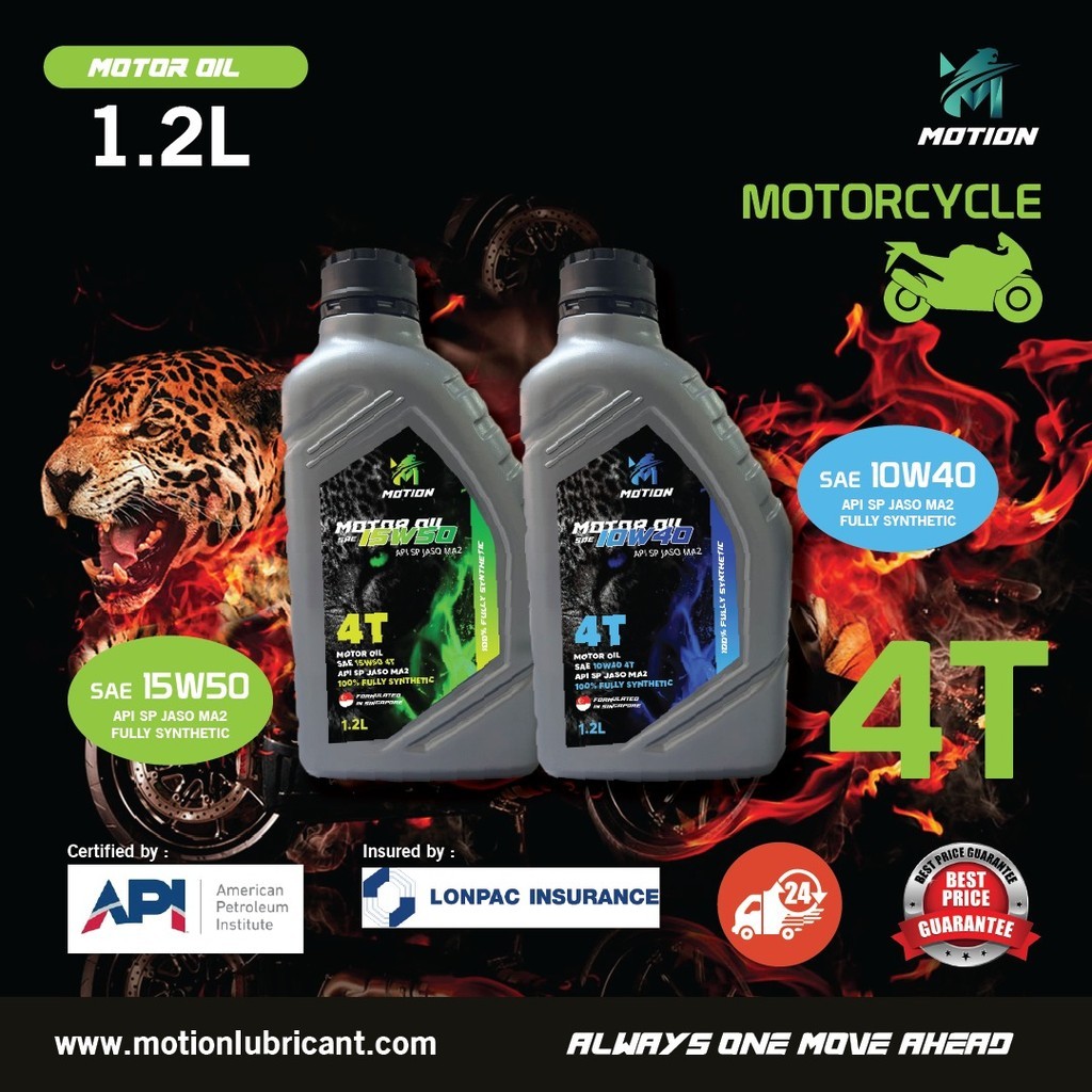 MOTION 4T Fully Synthetic MA2 SN Motorcycle Engine Oil (1.2L/10W40 ...