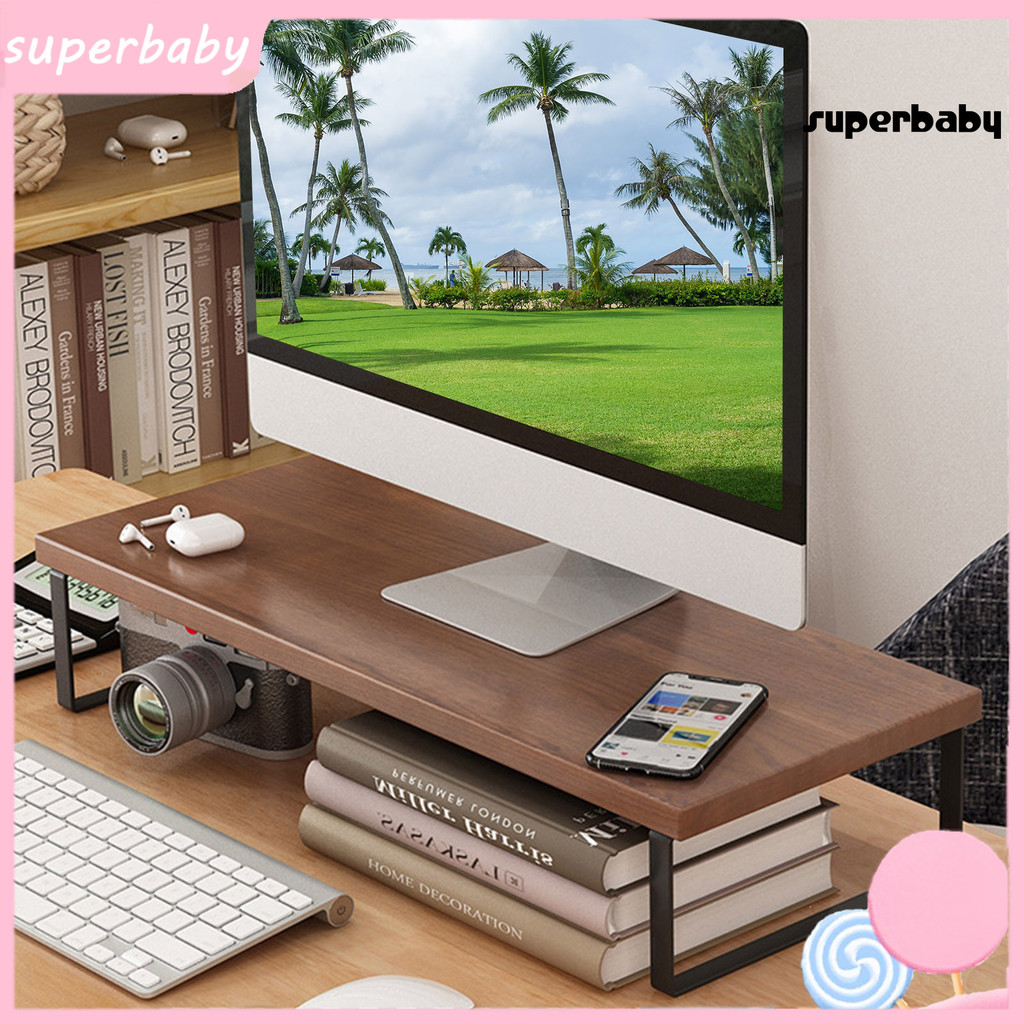 [superbabystore.]Wooden Computer Monitor Desktop Stand with Metal Legs ...