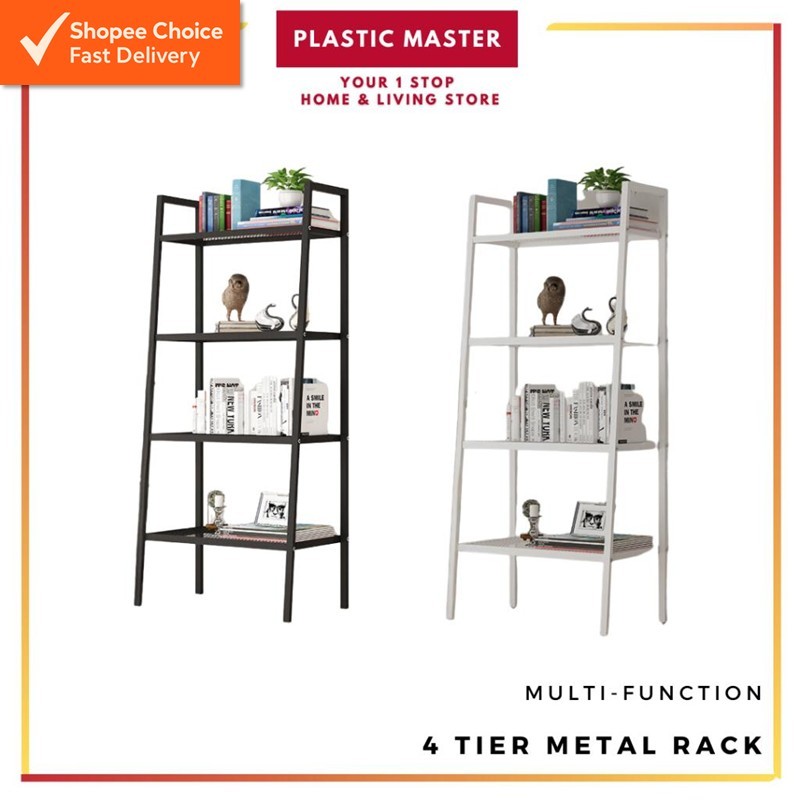 4-Tier Slanted Metal Bookshelf – Multifunctional Storage Rack for Books ...