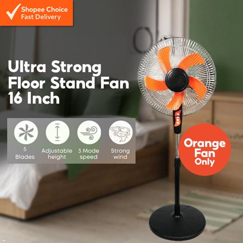 UltraStrong Stand Fan–16-Inch 5-Blade Floor Fan with 3-Speed Settings ...
