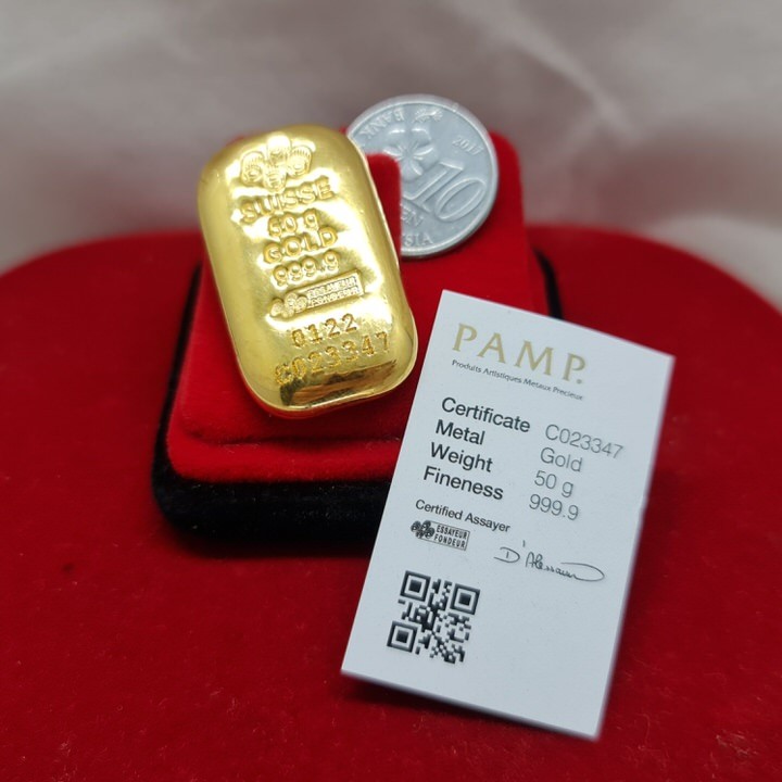 Emas999, Gold Bar Pamp Casting Gold Bar G50 Gram 1.1 cm Pd 1033 P560 ...