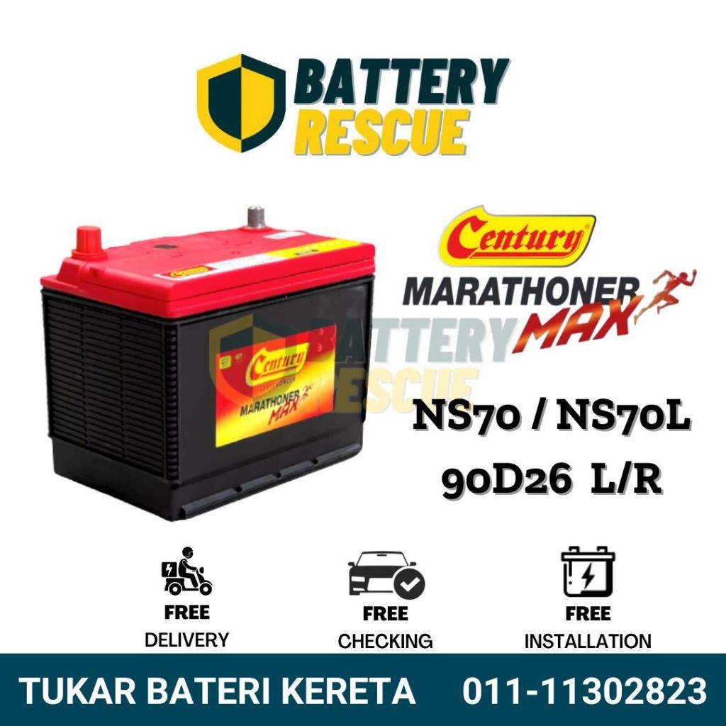 [Installation Provided] NS70 | NS70L | 90D26L/R | Century Marathoner Max Car Battery Bateri ...