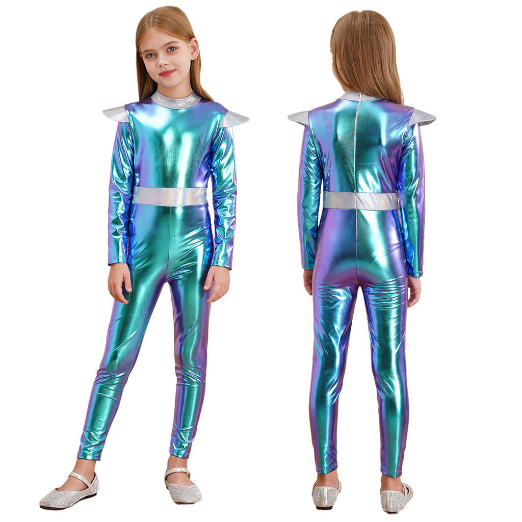 【Ready Stock】Kids Alien Cosplay Costume Metallic Bodysuit pakaian ...