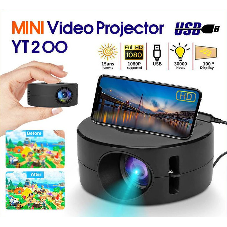 MY Portable YT200 Projector Mini Phone iPad Usb Projector 4k Full HD ...