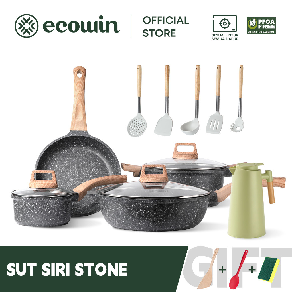 Ecowin Nonstick Cookware Set Gabungan Keluarga Periuk Non Stick Kuali Tidak Melekat Pfoa&Ptfe ...