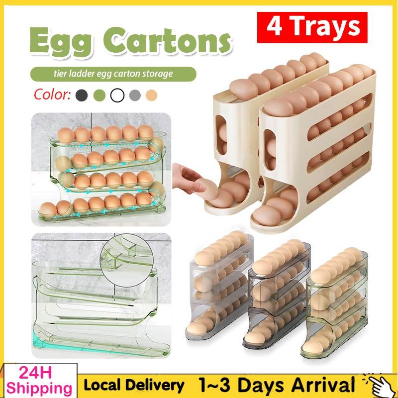 4 Tier Egg Rack Tray 30 Grids Eggs Storage Rack Egg Storage Organizer ...