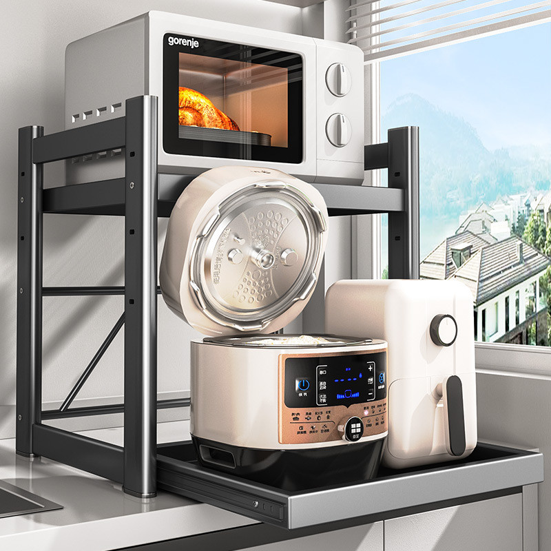 Q-8/Kitchen Microwave Oven Storage Rack Table with Drawer Pull-out Rice ...