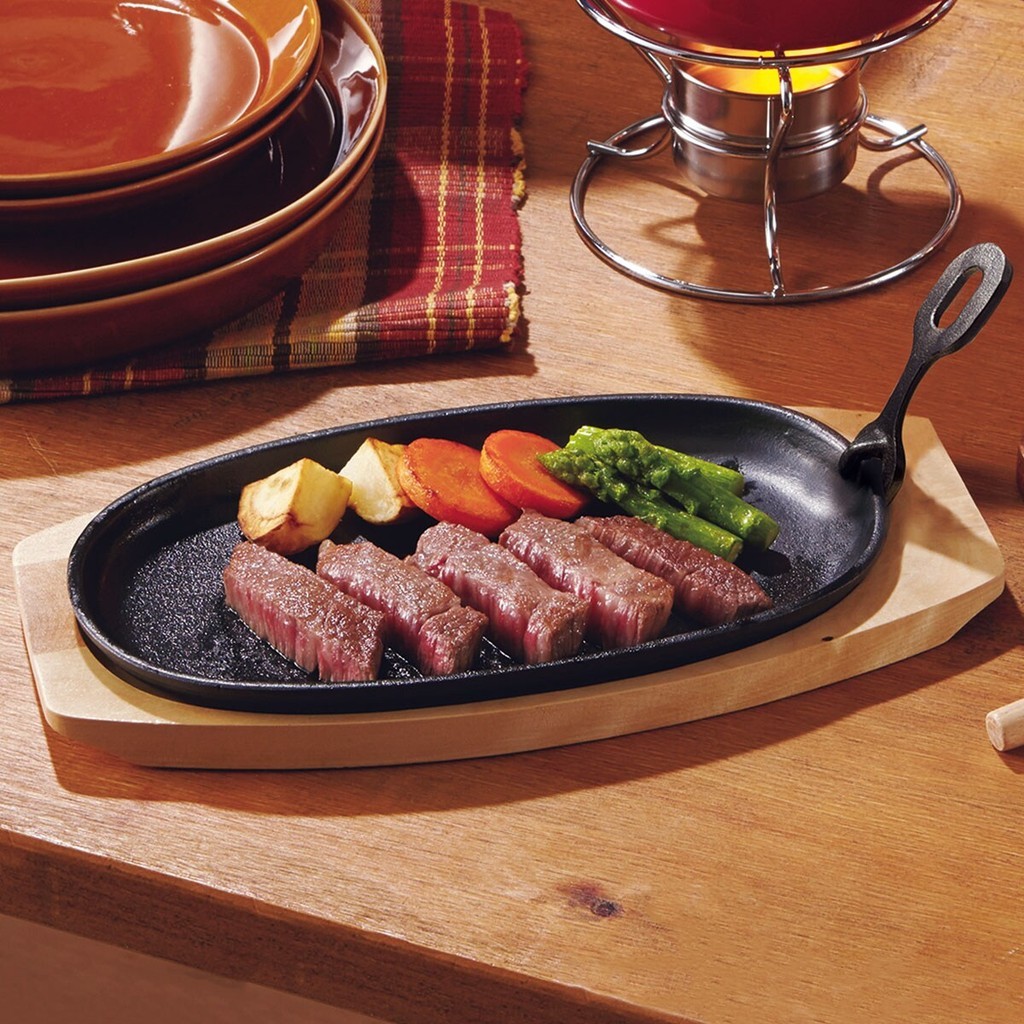 NITORI Cast Iron Grill Plate with Wooden Base XG995 | Shopee Malaysia