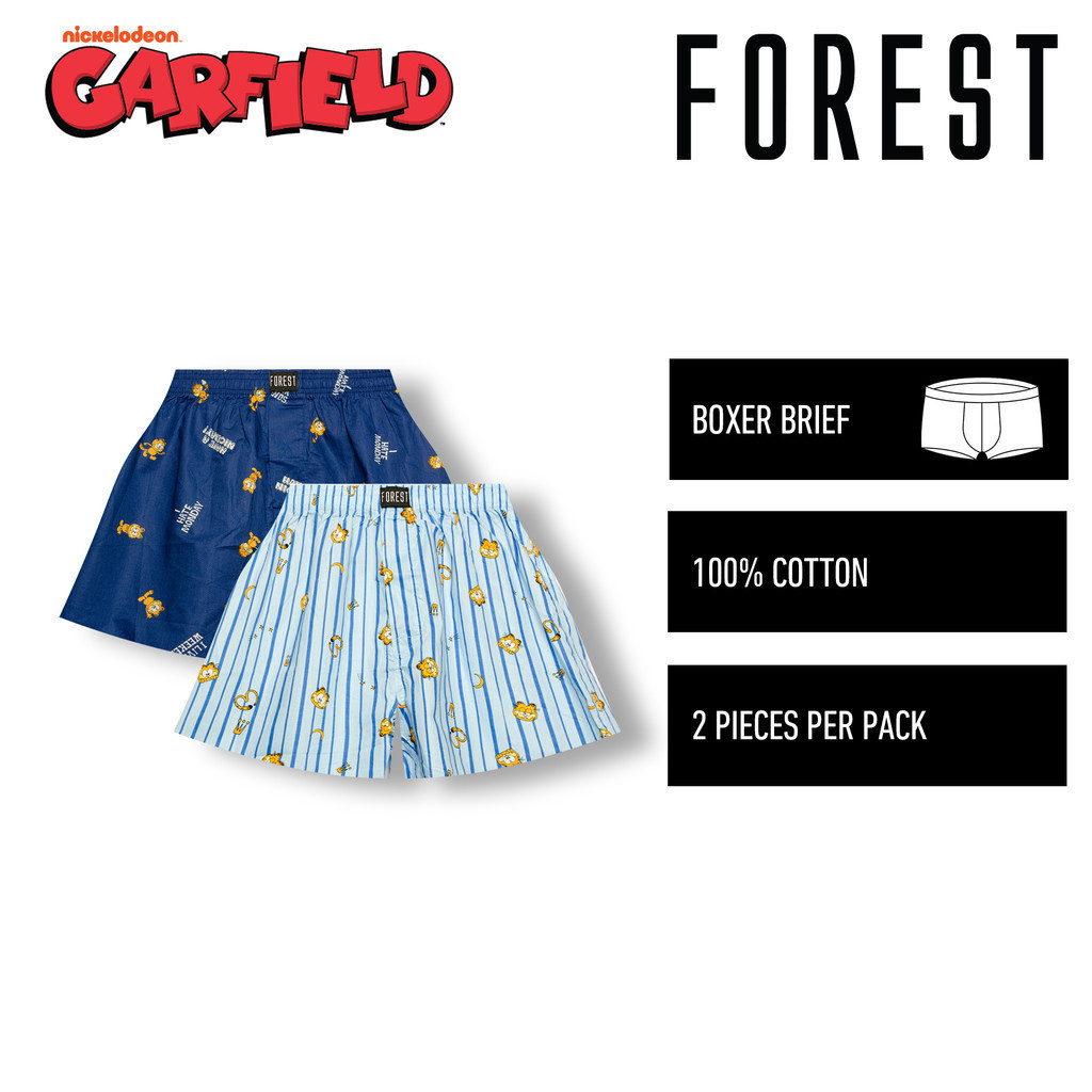 (2 Pcs) Forest X Garfield Mens Woven Cotton Boxer Underwear Assorted ...