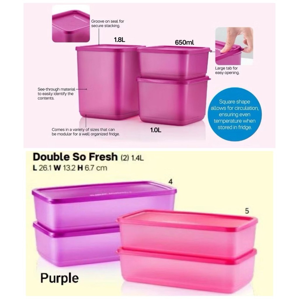 1''2180' Tupperware So Fresh Square Set (1.8L+1L+650ml) / Double so ...