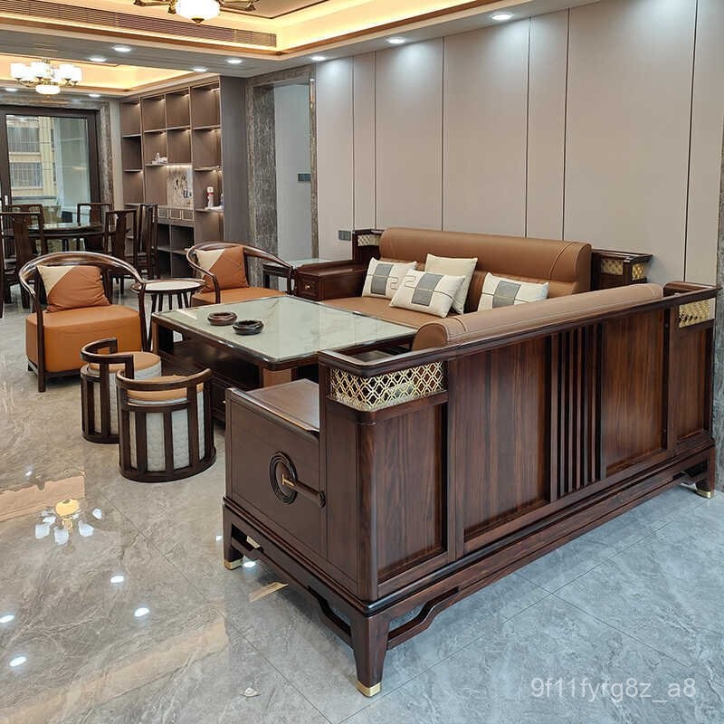 J-H/Black Walnut New Chinese Style Sofa Living Room Modern Minimalist ...