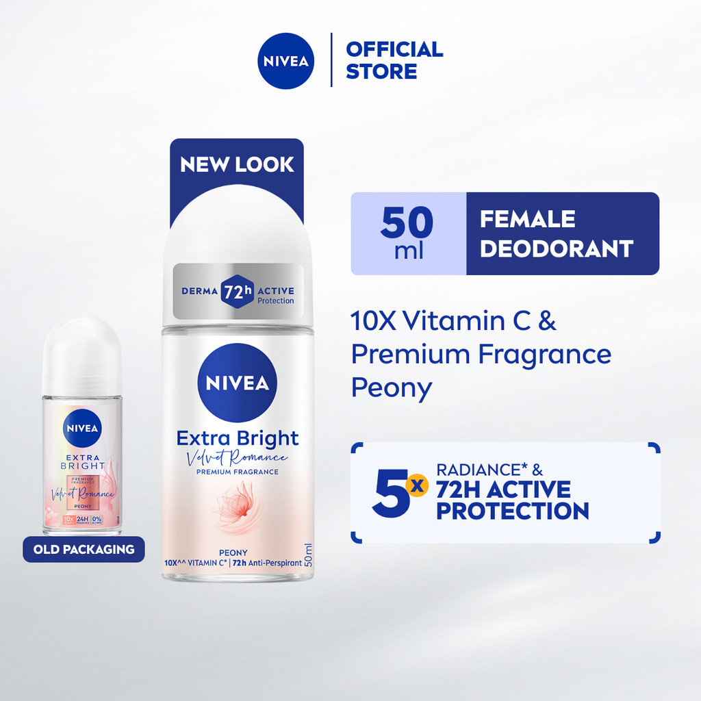 NIVEA Female Deodorant Extra Bright Velvet Romance Roll On Brightening Anti Perspirant No Sweat ...