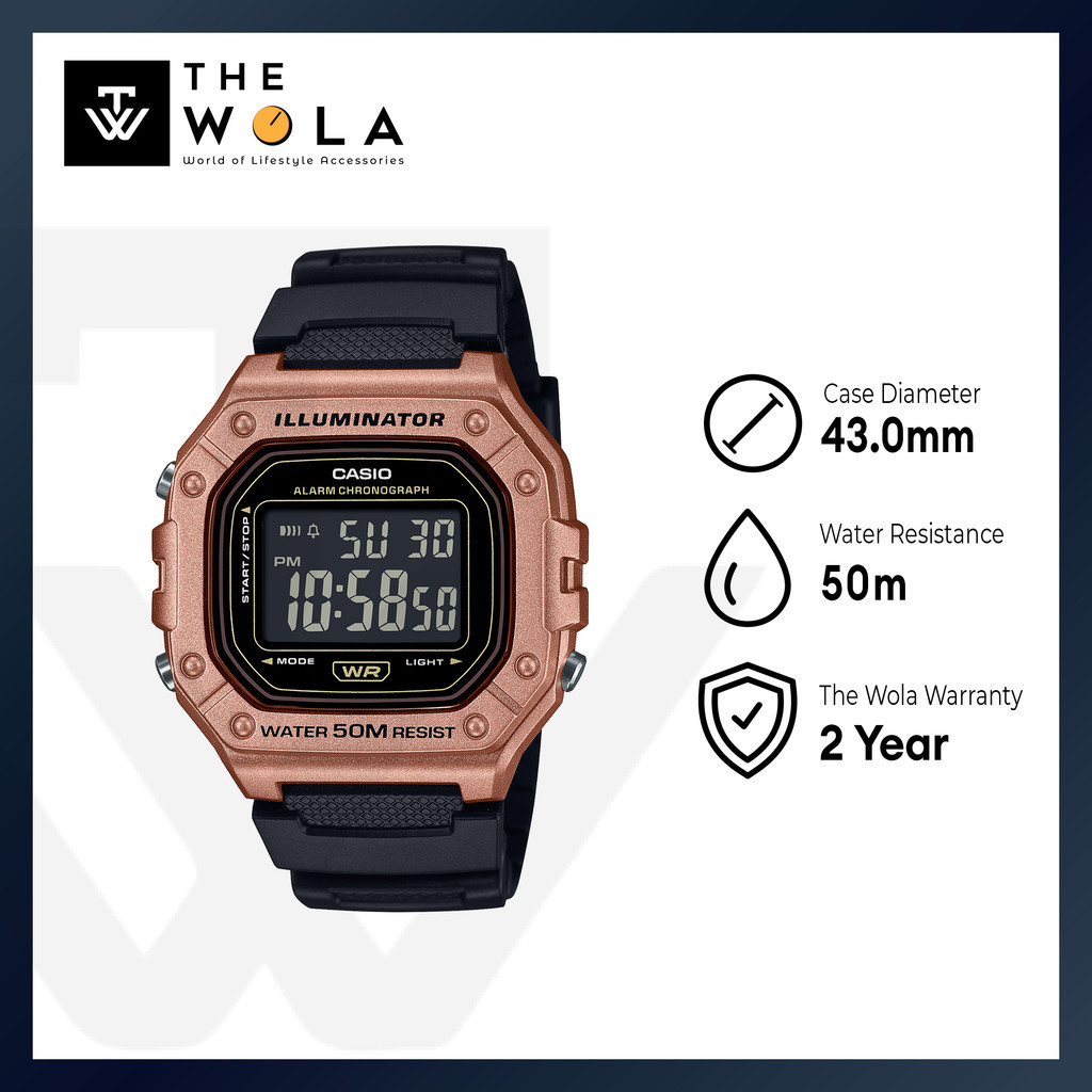 (2 Years Warranty) Casio Men Digital Watch W-218HM-5BV Black Resin ...