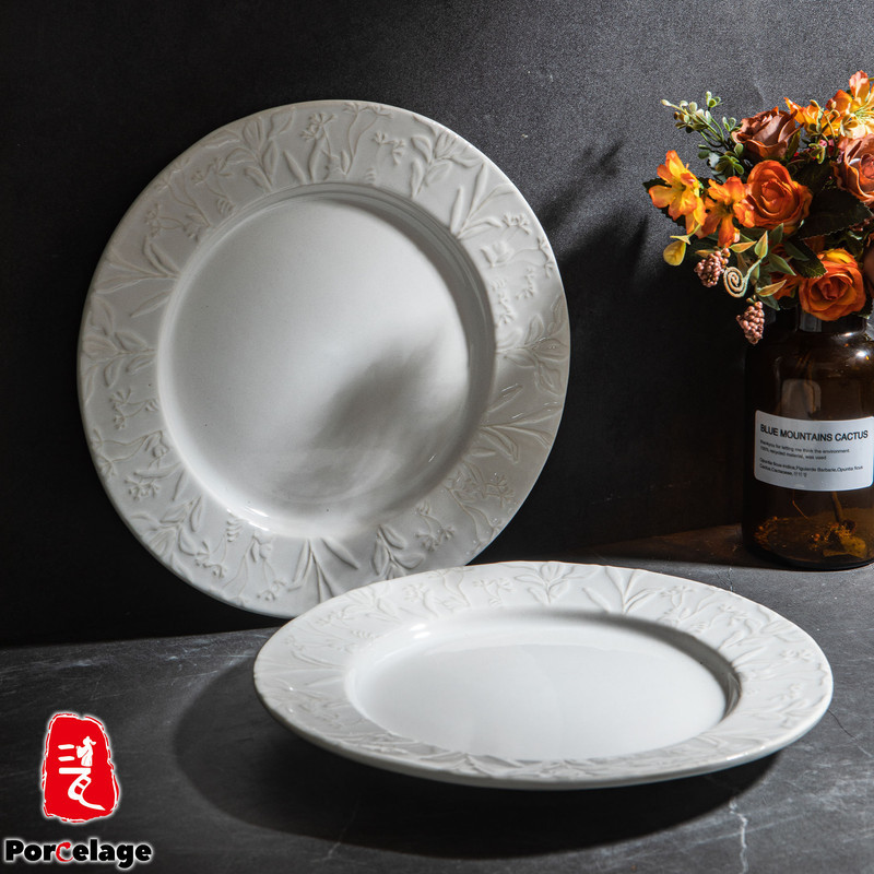 Porcelage Europe Luxury Plate Set - Floral Embossed, Exclusive Gift Box ...