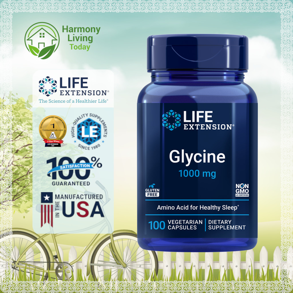 Glycine 1000 mg, 100 vegetarian capsules [Life Extension: Exp 03/27 ...