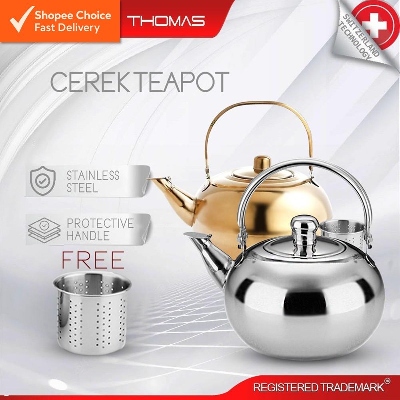 Swiss Thomas Stainless Steel Teapot with Integrated Tea Strainer & Anti ...