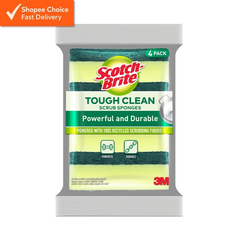 3M Scotch-Brite Tough Clean Sponge 4pcs | 3M Span Penyental Tahan Lasak ...