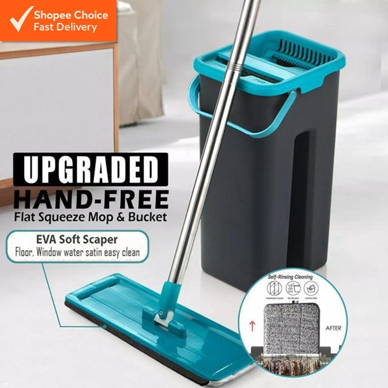 Self-Cleaning Flat Mop with Bucket - Wash & Squeeze Dry | Microfiber ...