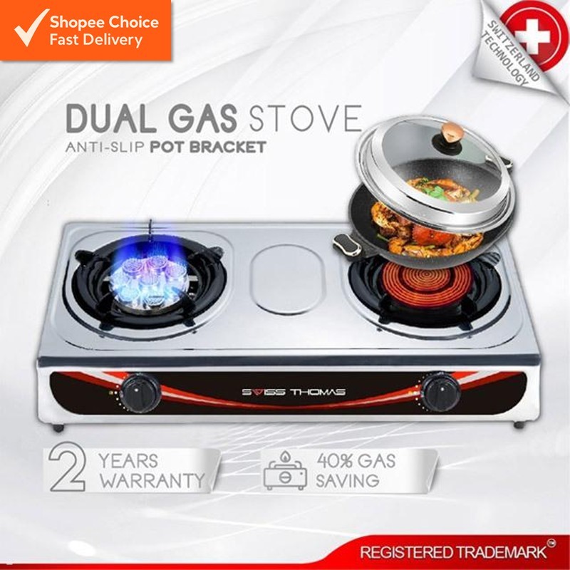 Swiss Thomas Stainless Steel Dual Gas Stove – 8 Jet Burners & Infrared ...