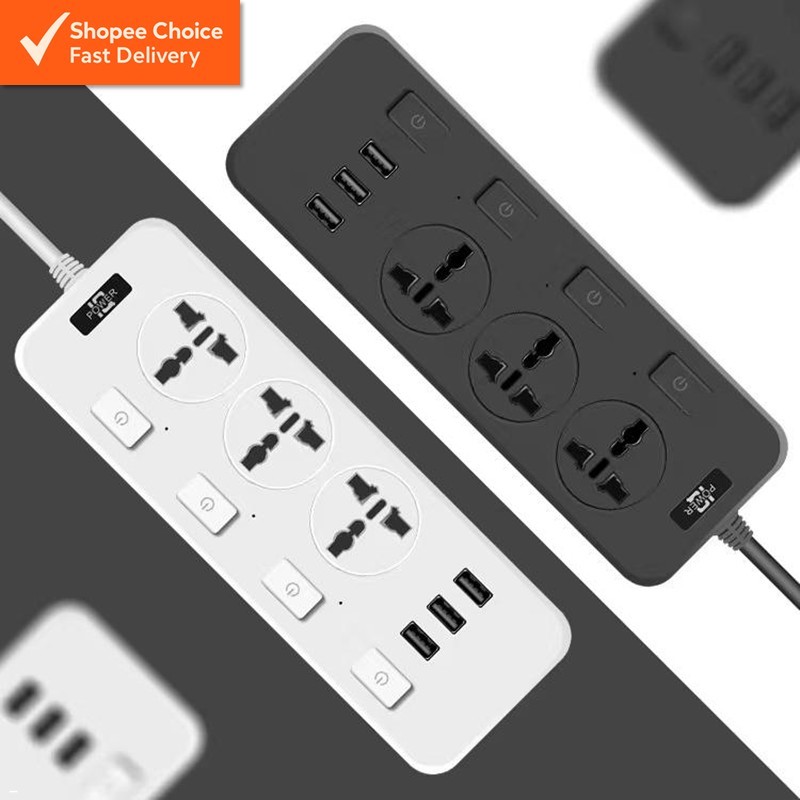 Power Socket Extension (TB-T14) - 3 Socket & 3 USB Ports, 2-Meter UK ...