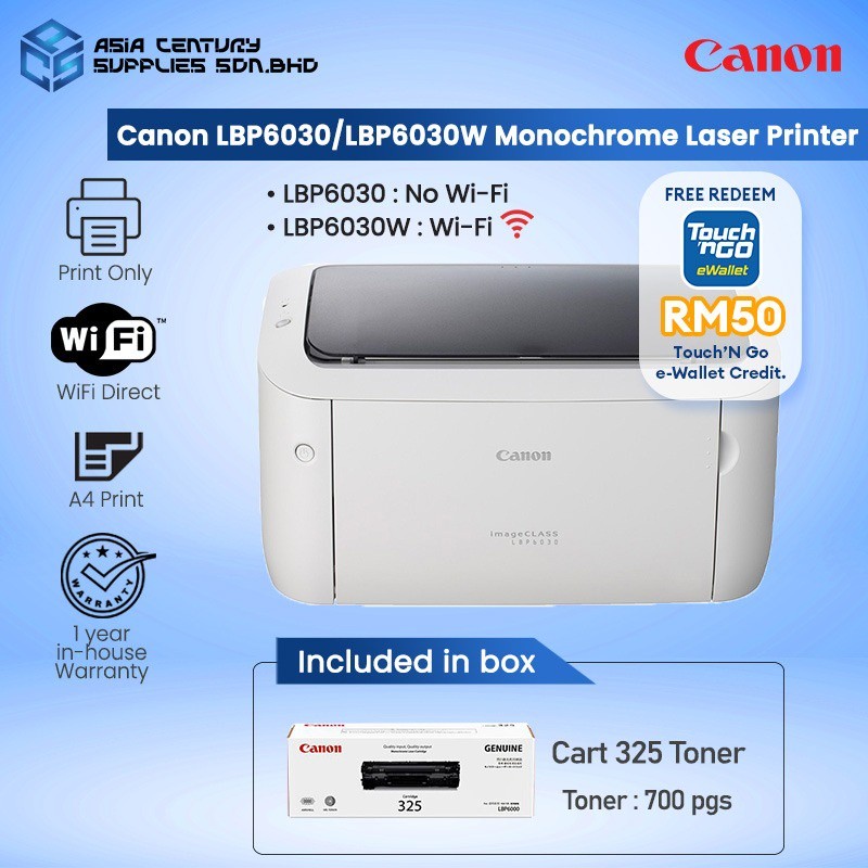 Canon imageCLASS LBP6030 LBP6030w Monochrome Laser Printer / A4 Print Wifi / Canon 325 Toner ...