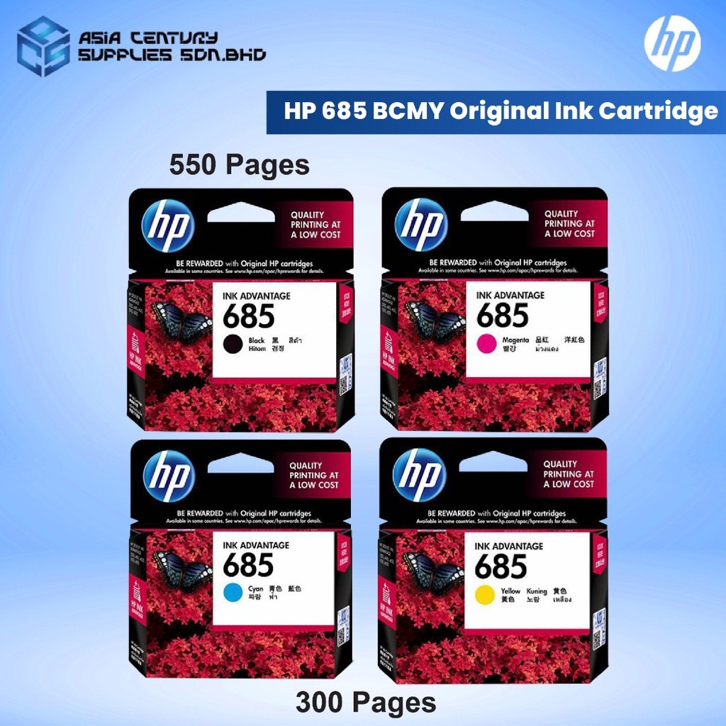 HP 685 Black / Cyan / Magenta / Yellow Original Ink Cartridge For ...