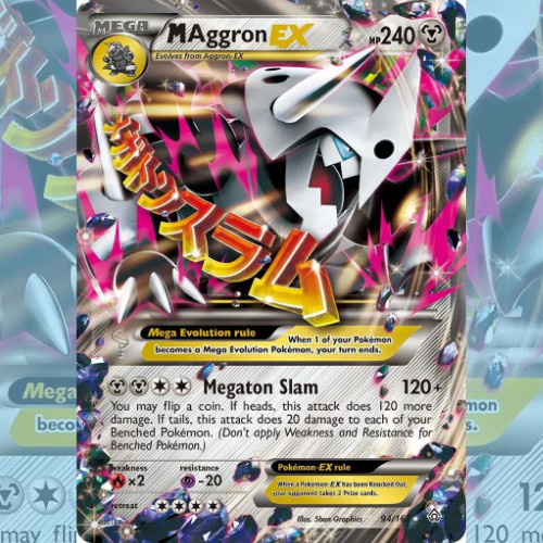 Mega ex M Aggron EX #094 tcg ptcg pokemon card free top loader and ...