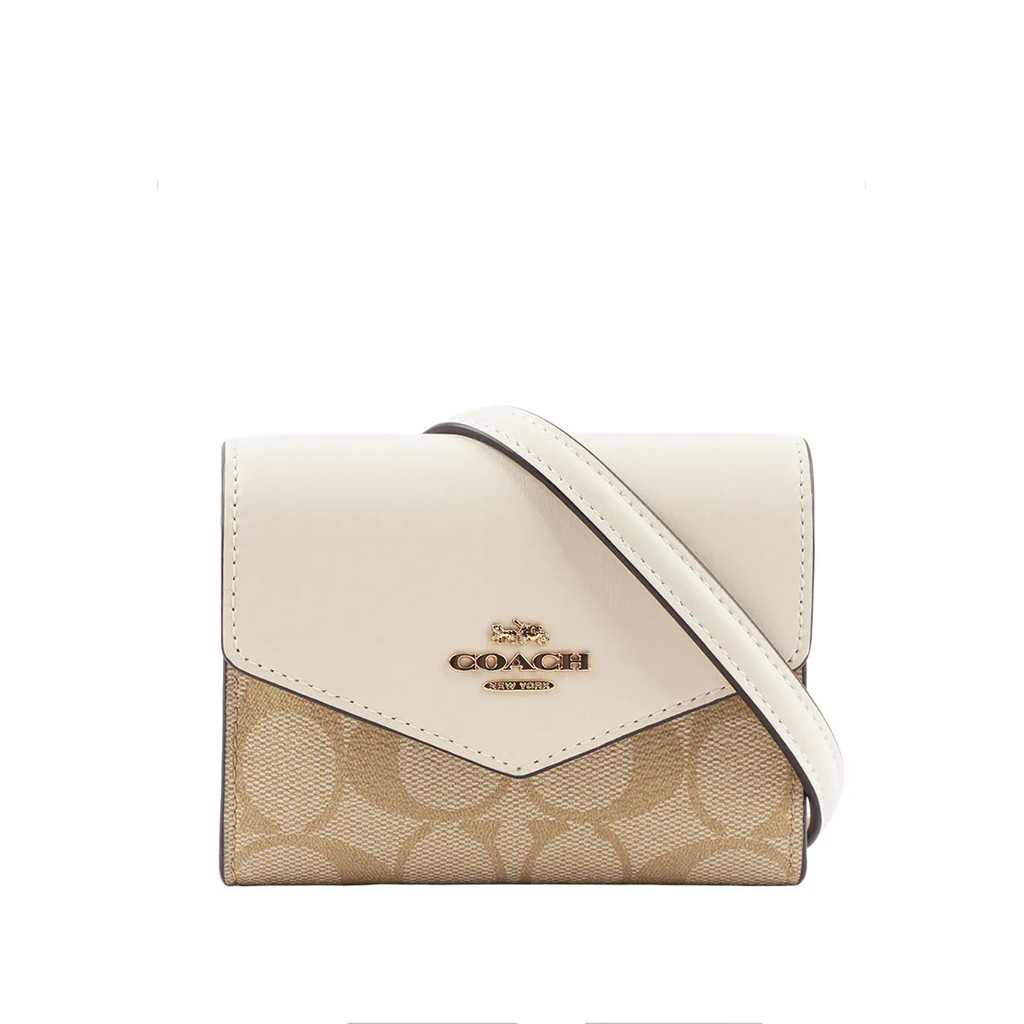 Coach Mini Envelope Wallet With Strap In Signature Canvas - Light Brown ...