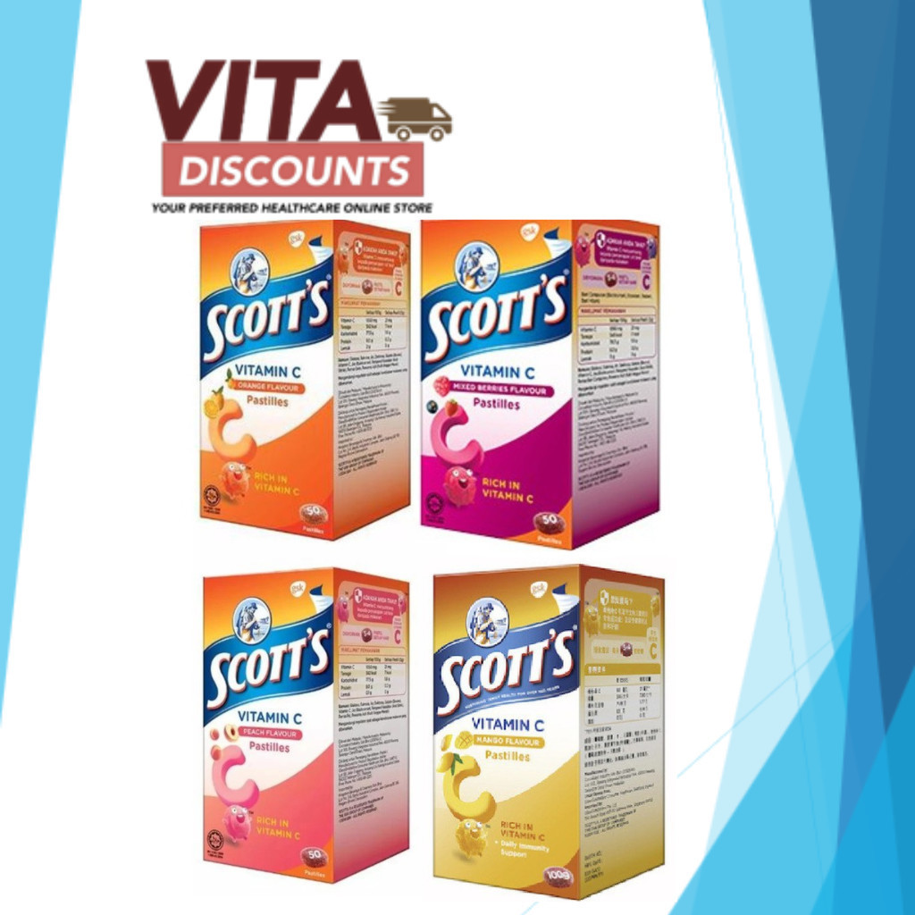 [SATU BOTOL] SCOTT'S VITAMIN C PASTILLES ORANGE / PEACH / MANGO / MIXED ...