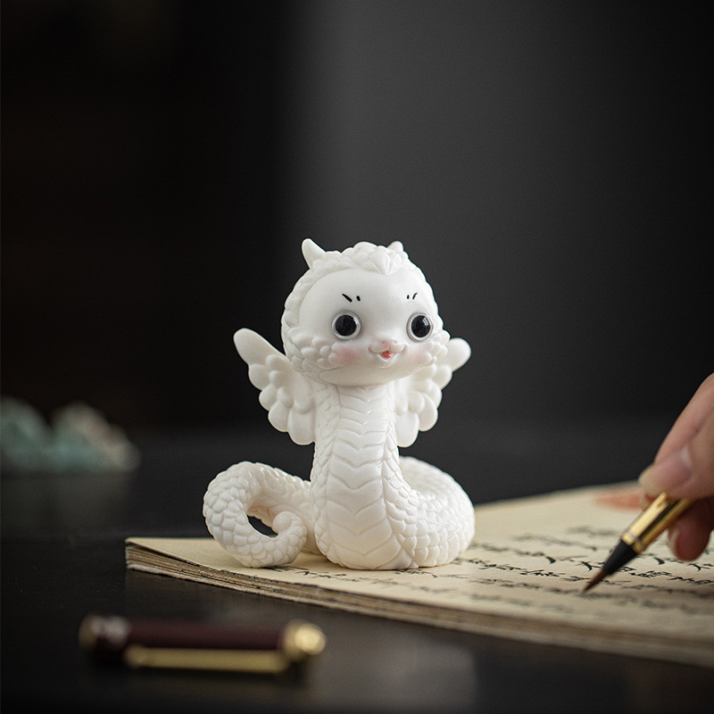 SJ-2025Ceramic Small White Snake Ornaments Cute Zodiac Mascot Lucky ...