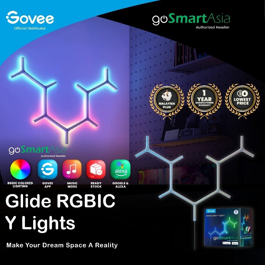 [FREE LIGHT BULB] goSmart Asia Govee Glide Y Shape Light Panel 7 pack ...