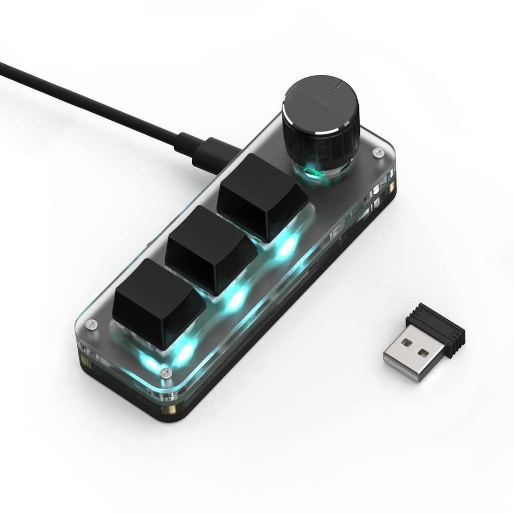 Macro Keyboard One-Handed Keyboard 3 Keys with Rotating Knob Supports 3 ...