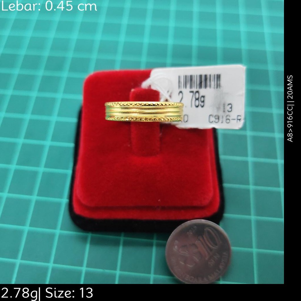 Emas916, Cincin Rt Line Crpshl 0.5 cm Pd 100009 P476 13 15 21 | Shopee Malaysia