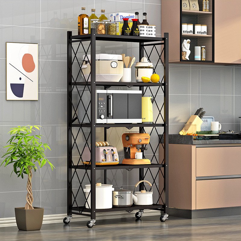 H-Y】Foldable Multi-layer Kitchen Storage Rack with Wheels for Microwave ...