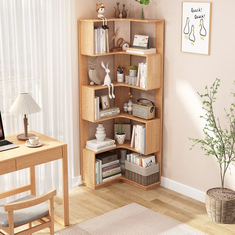 M-6/Dongmu Solid Wood Corner Bookshelf Storage Rack Home Living Room ...