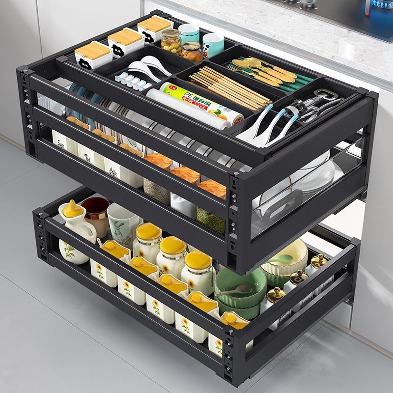 J-H/Kitchen Cabinet Pull-Out Basket Three-Layer Drawer Style Space ...