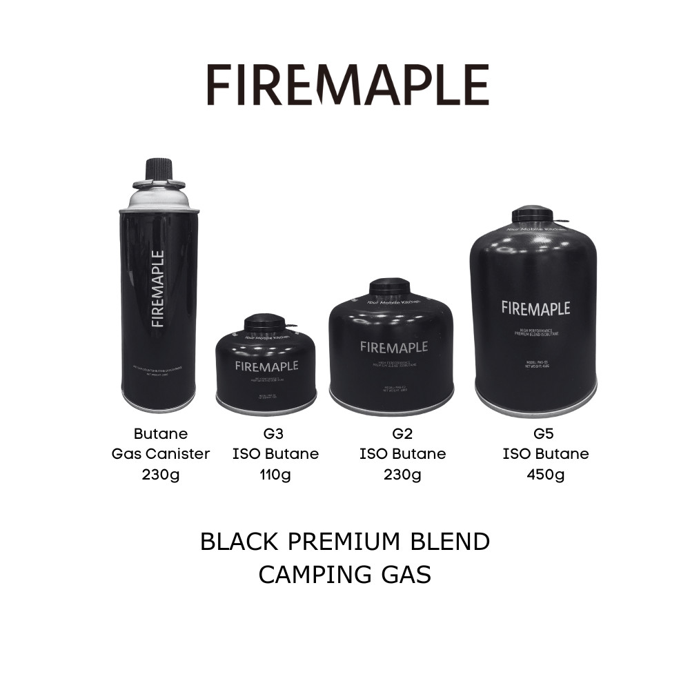 FIREMAPLE Black Premium Butane & ISO Butane Gas 110g - 450g (Nozzle ...