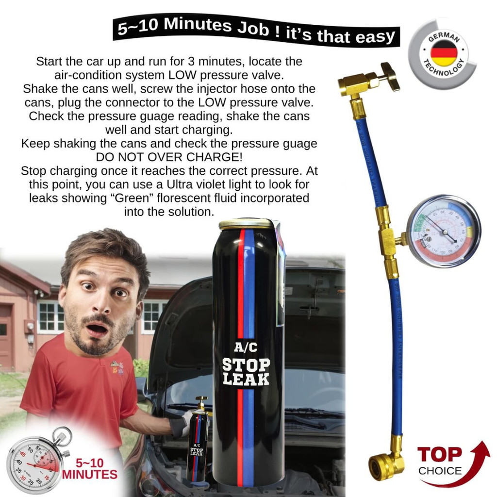 Compressor Oil R134 Treatment (Gas R134a & UV Dye) LEAK REPAIR AC STOP ...