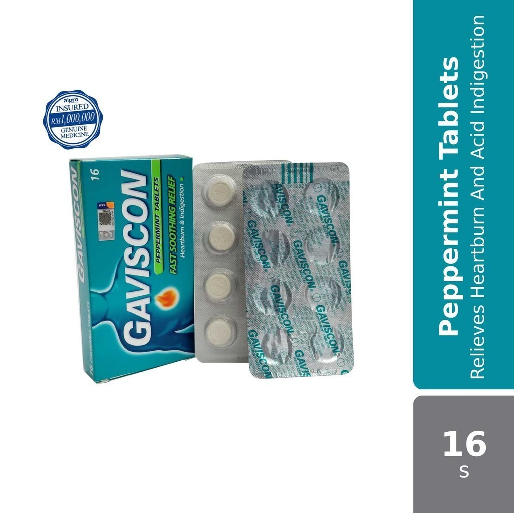 Gaviscon Peppermint Tabs 250mg 16s | To Relief Pain of Heartburn & Acid ...