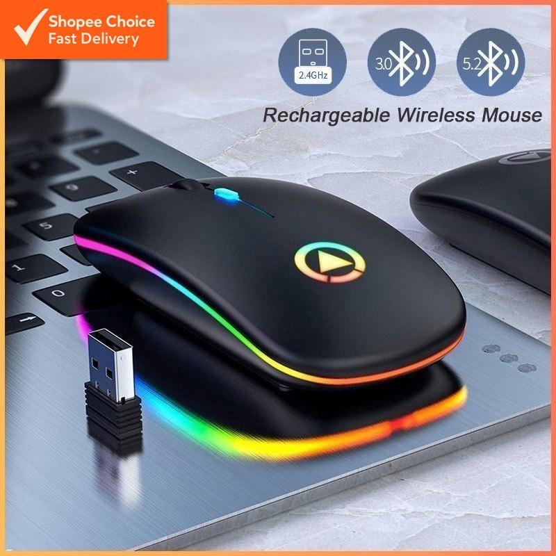 [Shopee Choice] BT5.2+2.4G+RGB Light Wireless Mouse Rechargeable Mice ...