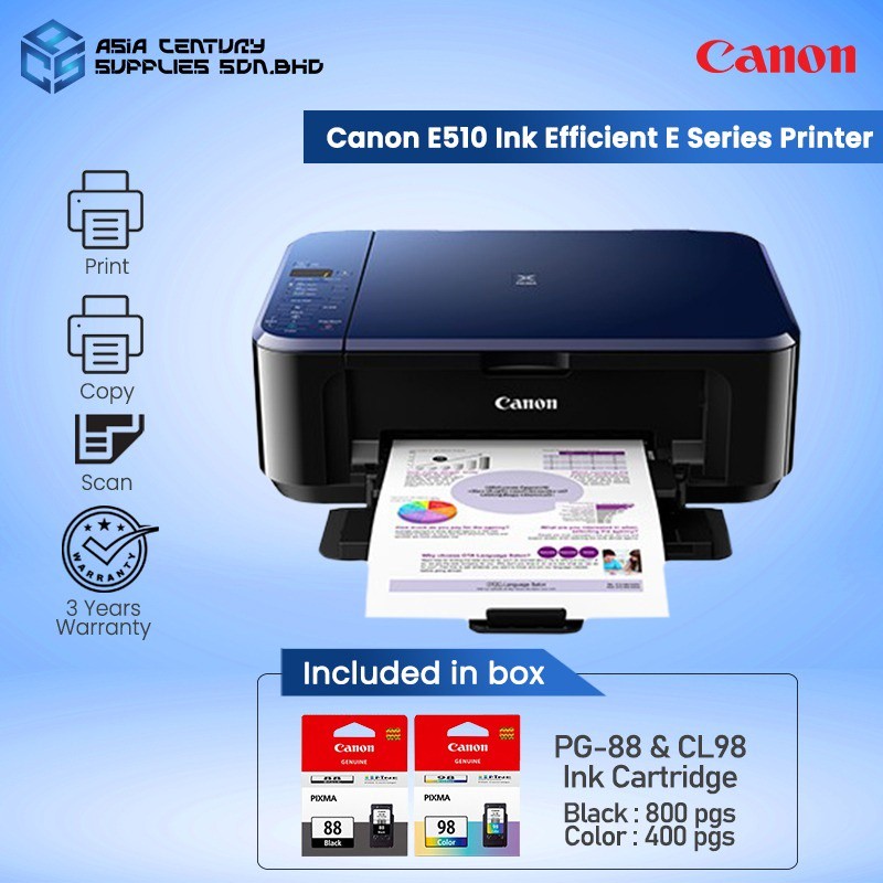 Canon Pixma E510 All In One Color A4 Inkjet Printer / Print Scan Copy ...