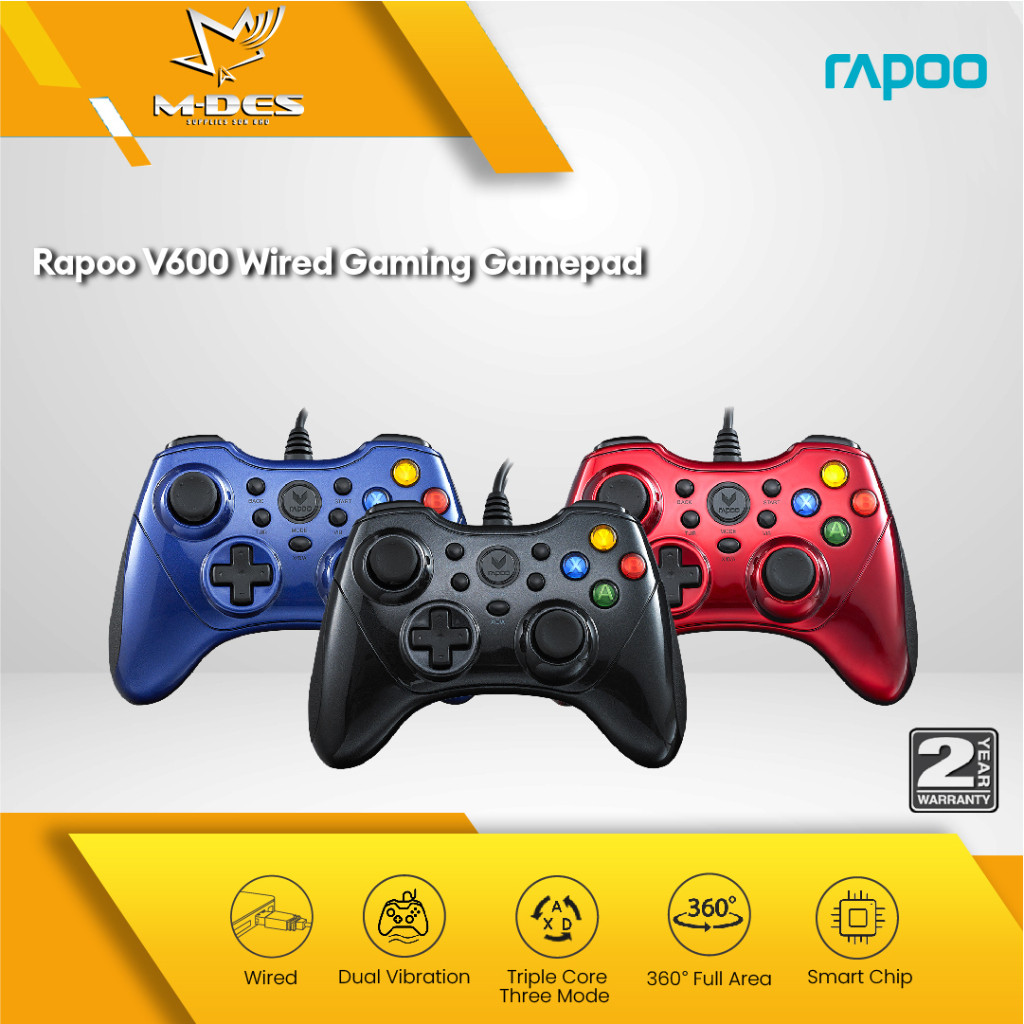 Rapoo V600 Wired Electric Vibration Gamepad Red & Black / Rapoo Console ...