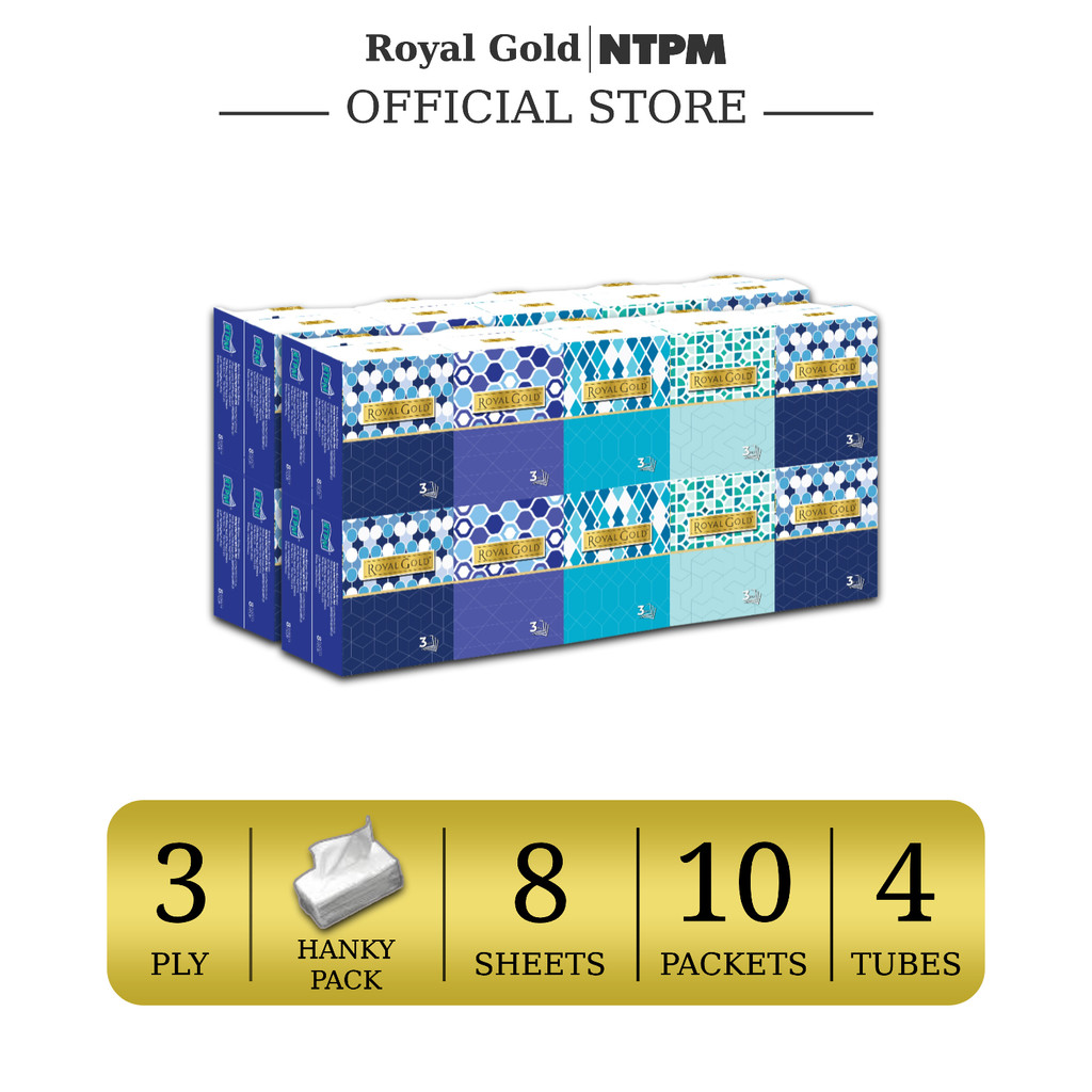 Royal Gold Tissue Hanky Packs 4 in 1 (10pkts x 8's x 4Tube) | Shopee ...