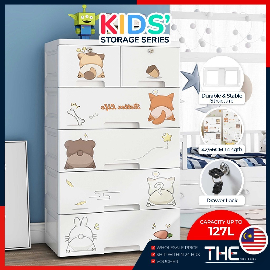 THE L42/56cm Cute Cartoon Kids Wardrobe Drawer Storage Cabinet With ...
